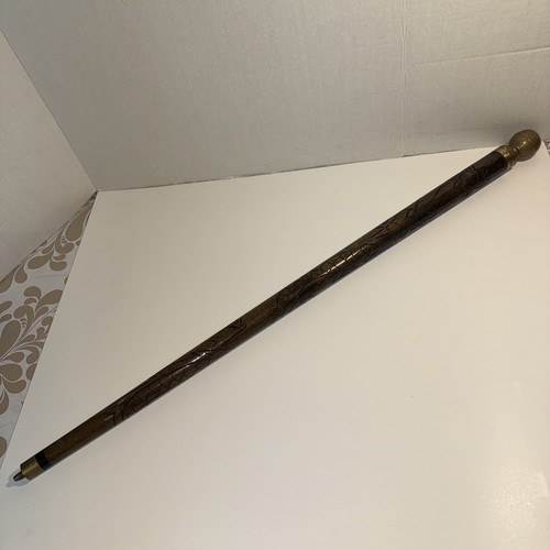 Vintage Hidden Pool Cue Dragon Carved Wood & Brass Walking Stick Cane ...