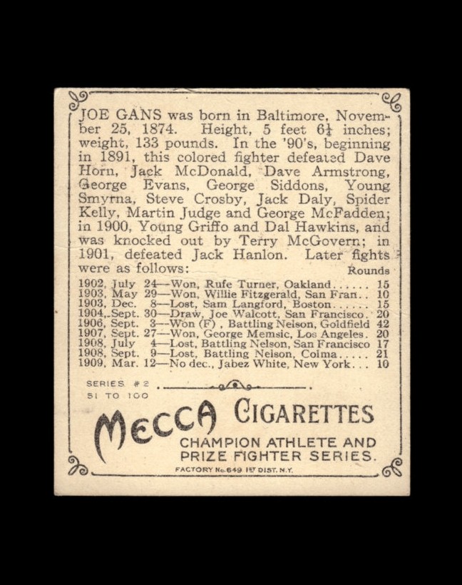 1910 T218 Mecca Champions Set-Break #106 Joe Gans Boxing EX-EXMINT *GMCARDS* | eBay
