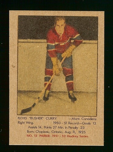 1951-52 PARKHURST #12 FLOYD CURRY PARKIE REPRINT HOCKEY CARD SET BREAK ...
