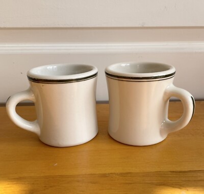 Vintage Pair of Victor Mugs Heavy Stoneware White CoffeeCup Diner ...