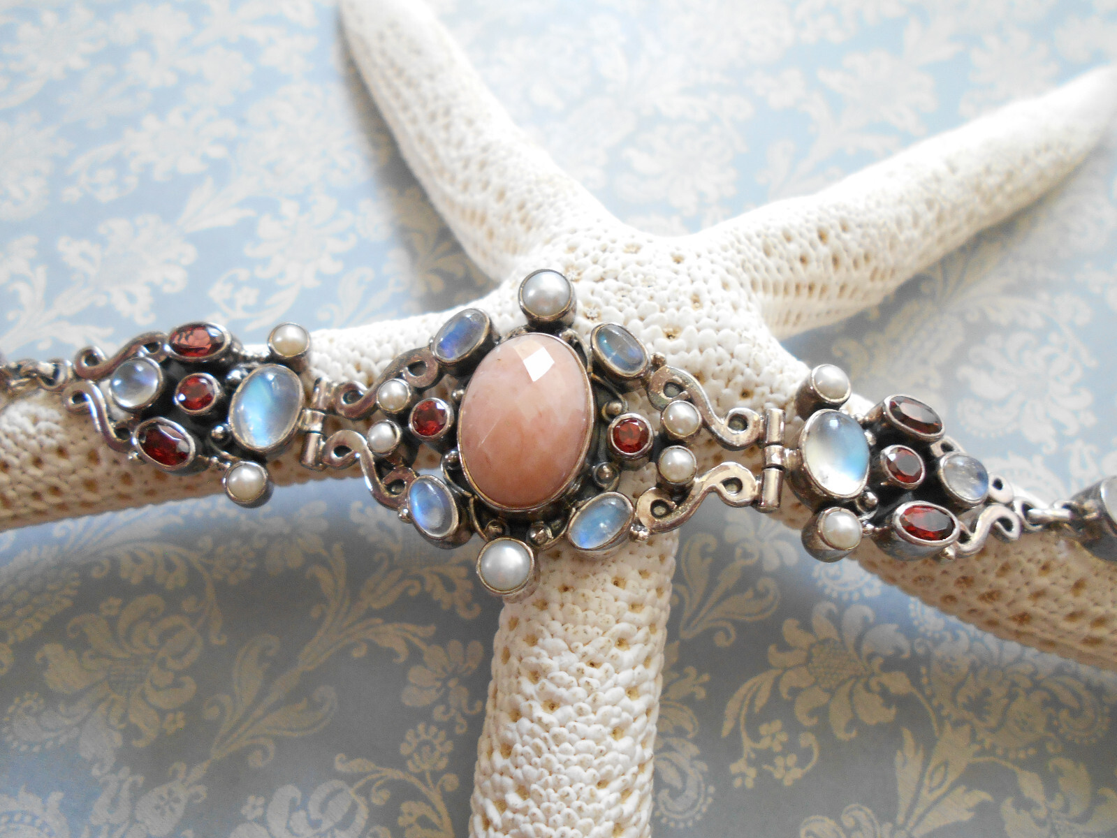 Oxidized Sterling Silver Nicky Butler Moonstone Garnet 8" Bracelet 6268 ...