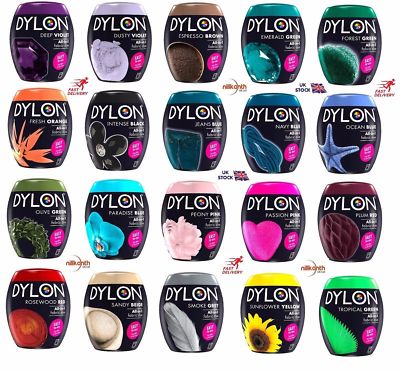 22 COLOURS DYLON FABRIC & CLOTHES DYE MACHINE WASH 350g POD/ 50G POUCH ...