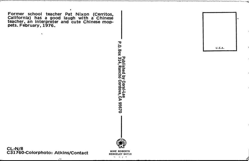 Postcard Pat Nixon Chinese Teacher Interpreter Chinese Moppets 1976 ...