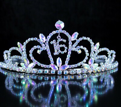 SWEET 16 SIXTEEN TIARA #16 CROWN WITH HAIR COMBS BIRTHDAY PARTY T1722AB ...