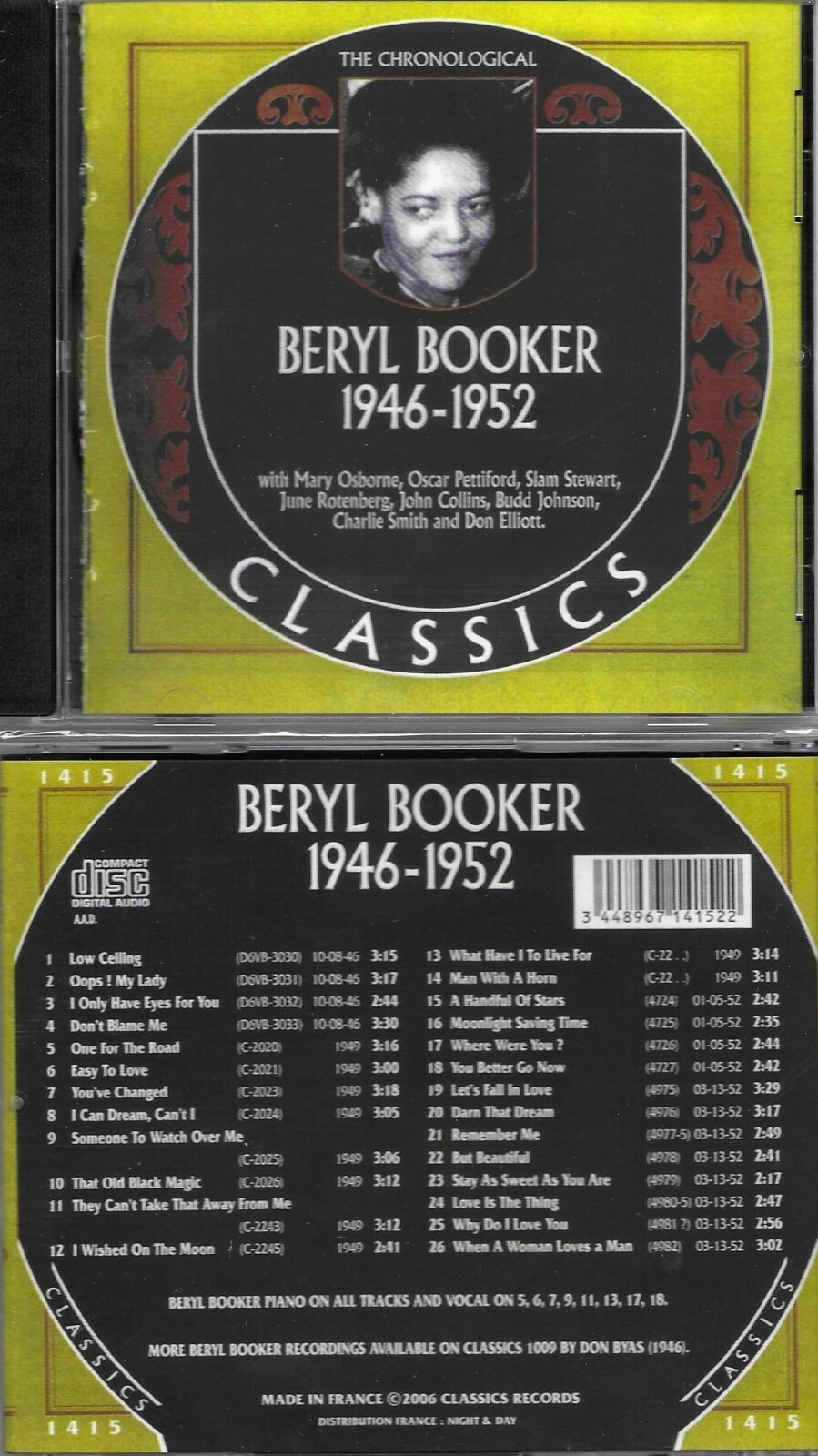 BERYL BOOKER 1946-52 CLASSICS CD NEW SEALED LONG OUT OF PRINT ...