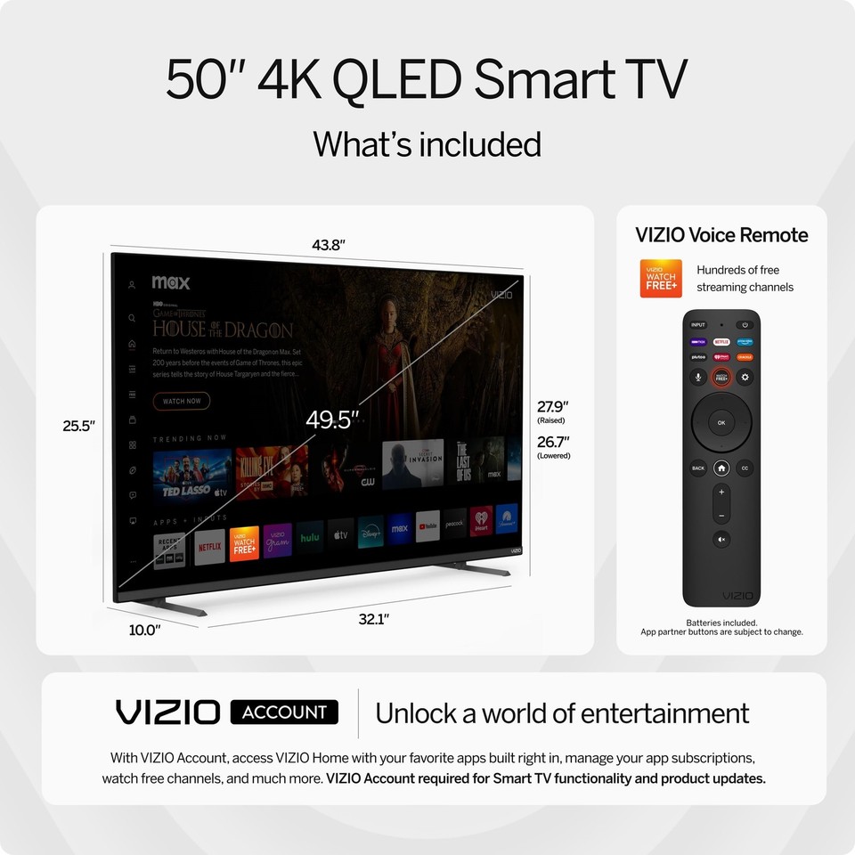 VIZIO 50" MQX Series Premium 4K 120Hz QLED HDR Smart TV M50QXM-K01 ...