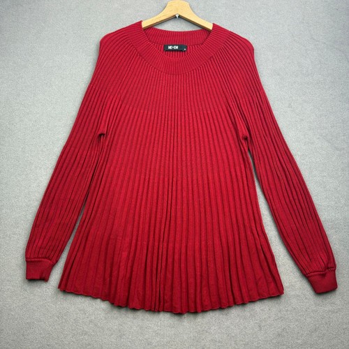 ME+EM Jumper Women UK 16 Red Knit Pleated Merino Wool Soft Breathable ...