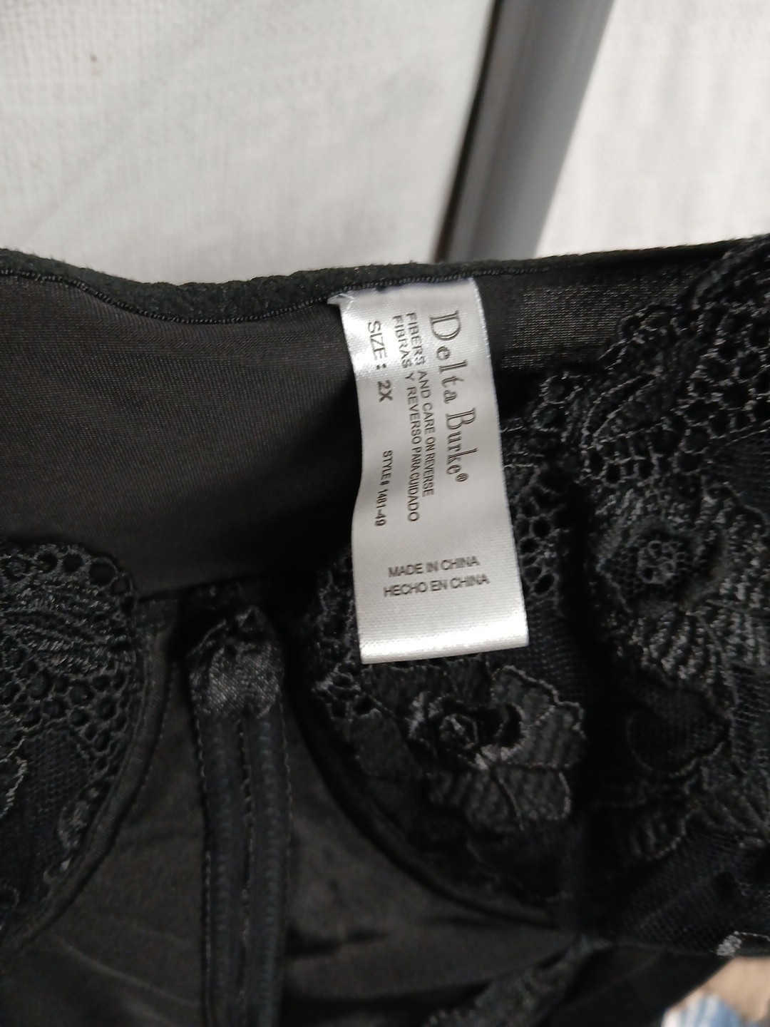 DELTA BURKE BLACK NYLON & LACE TEDDY BODYSUIT LINGERIE SIZE 2X BUILT IN ...