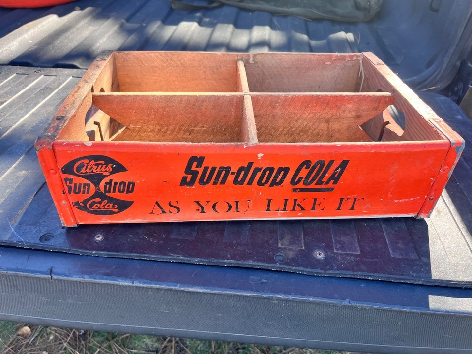 Vintage Sun Drop Cola Wood Case Crate Box Orange With Circle Logo Rare ...