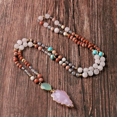 Natural Raw Rose Quartz Arrowhead Turquoise Jewelry Mala Beads Pendant ...
