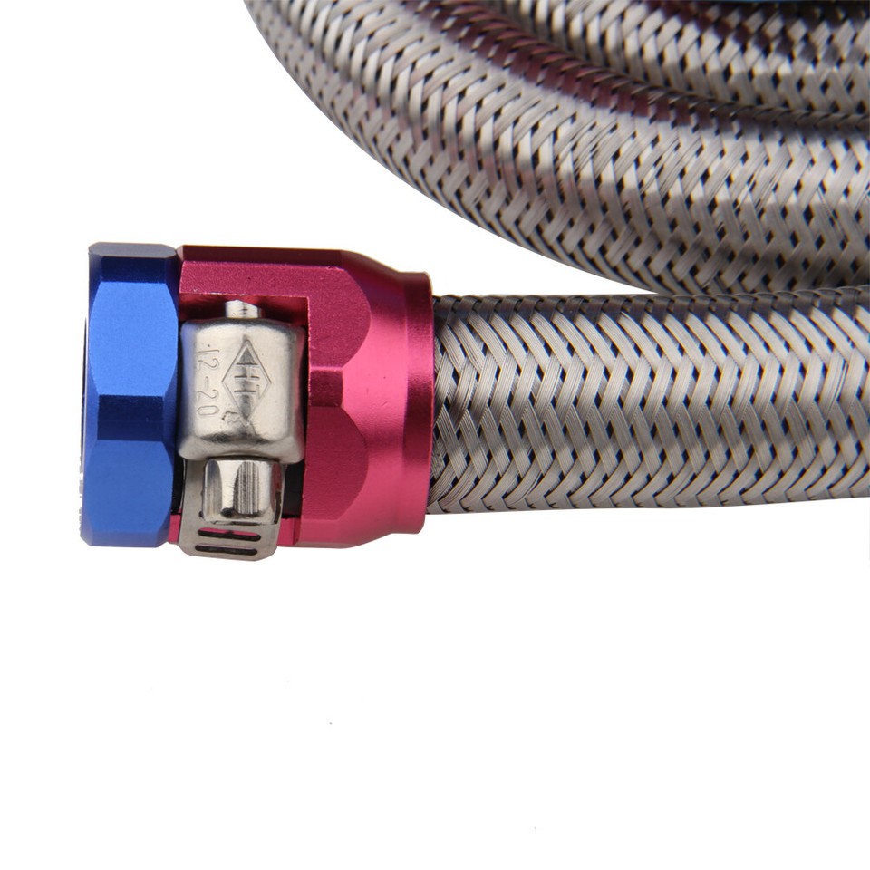 3/8" Hose 3ft w/ Clamps Stainless Steel Flex Braid Gas Oil Fuel Line ...