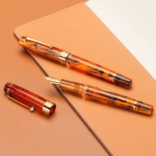 Asvine P20 Piston Fountain Pen Amber Resin EF/F/M Nib Gold Trim Writing ...