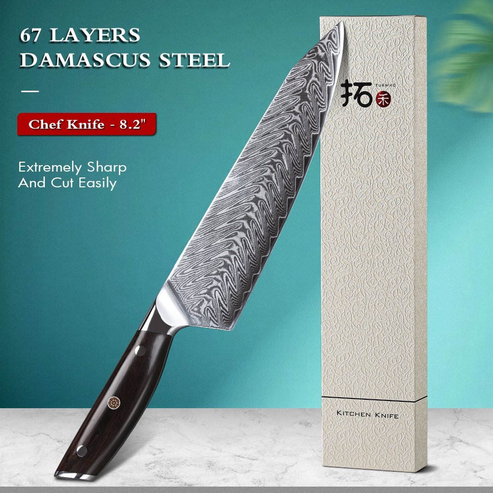 TURWHO Chef Knife Japan VG10 Damascus Steel Santoku Slicing Kitchen ...