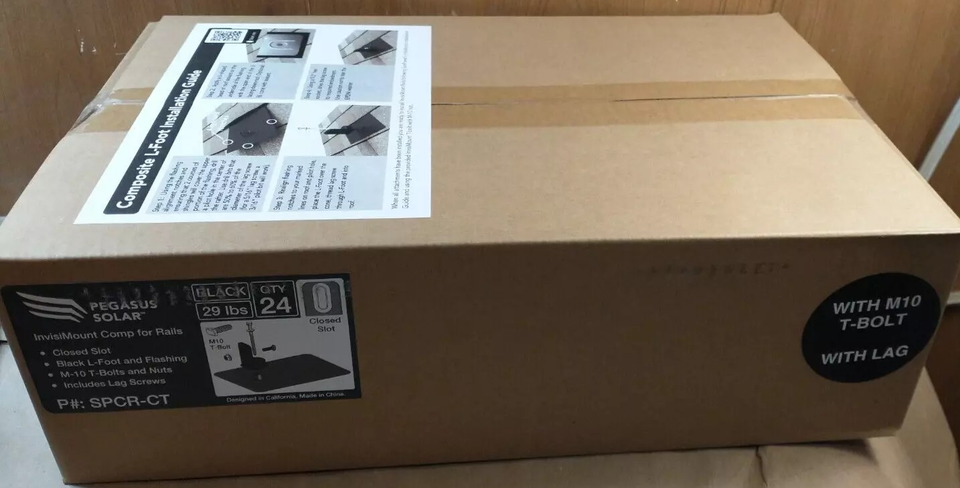 Pegasus Solar InvisiMount Black Flashing w/ L-foot and T Bolts Box of ...