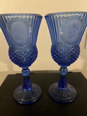 Vintage AVON Fostoria Cobalt Blue Glass Goblets George & Martha ...