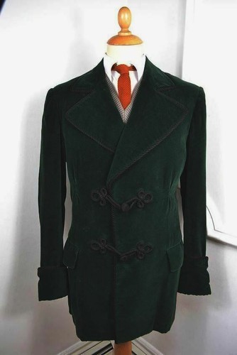 Hommes Fumer Veste Mariage Soirée Dîner Velours Vert Frogging Blazer ...