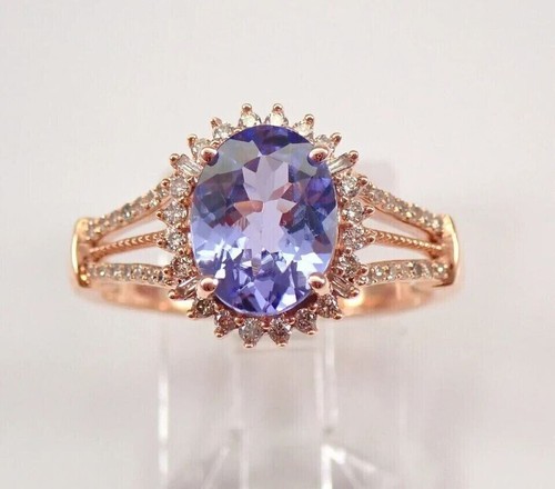 Lab-Created Tanzanite 2.50Ct Oval Cut Halo Women's Ring Rose Gold ...