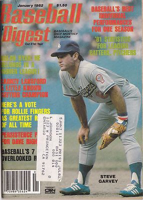 January 1982 Baseball Digest Los Angeles Dodgers Steve Garvey On the ...