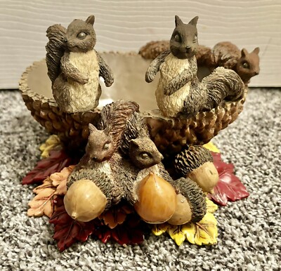 Resin Squirrels Acorn Leaves Fall Autumn Nut Bowl Home Decor | eBay