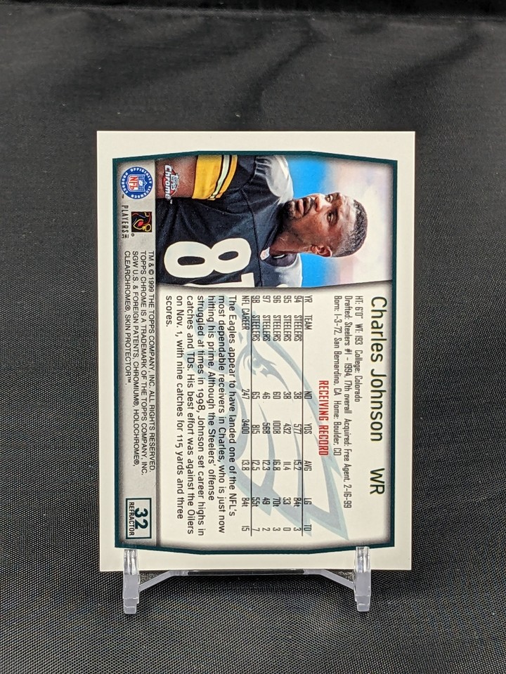 1999 Topps Chrome Refractors Steelers Football Card #32 Charles Johnson ...