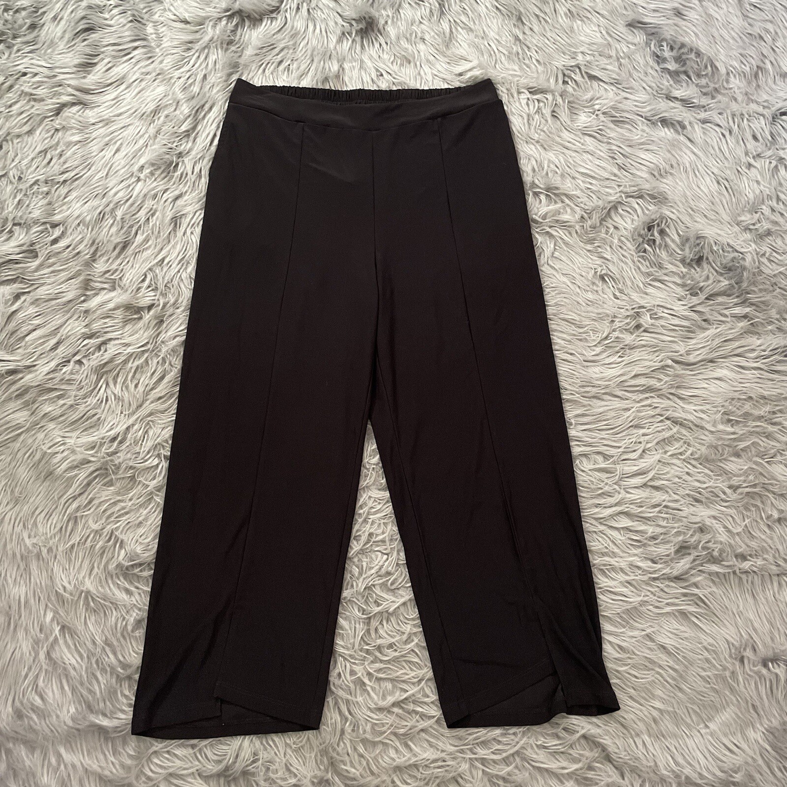 SUN KIM Andrea Slinky Stretch Solid Black Slit Leg De… - Gem