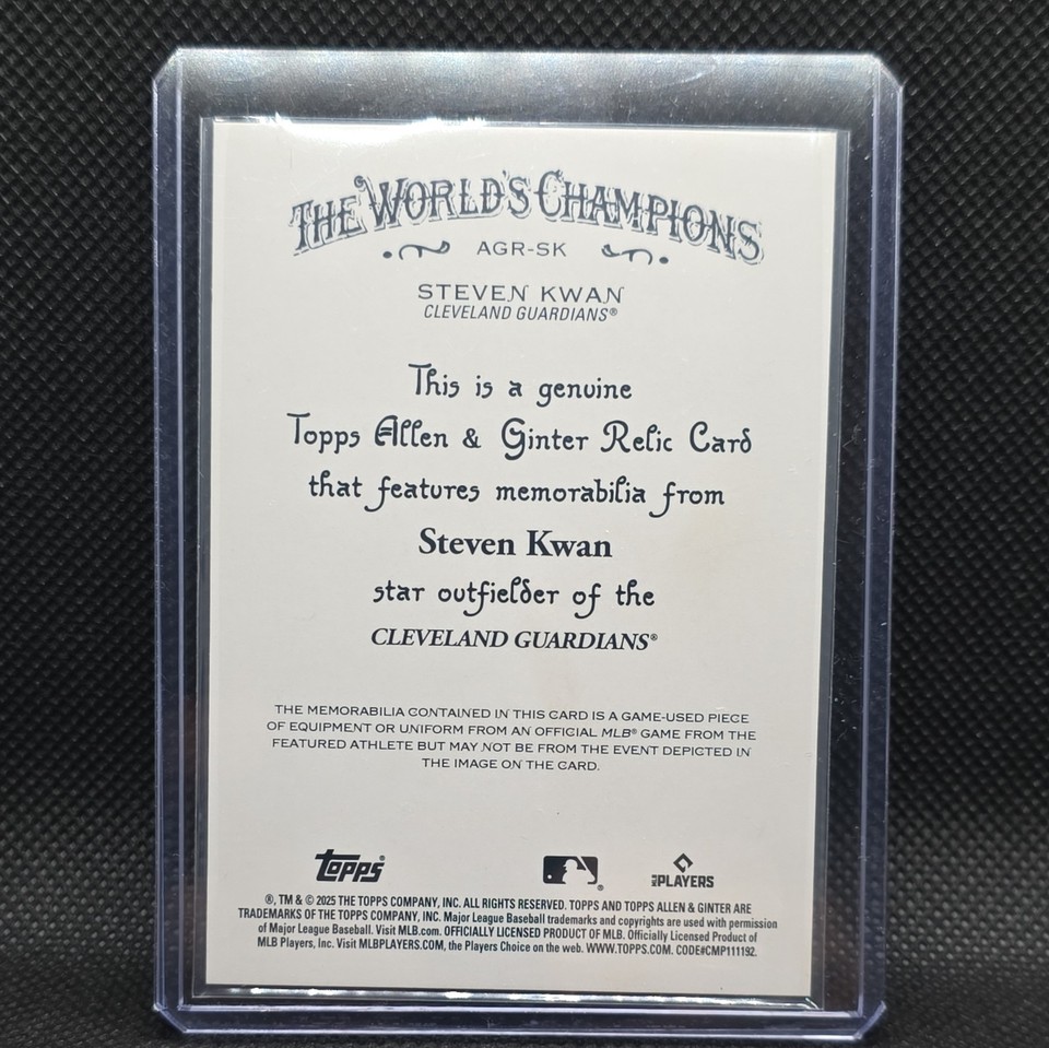 2025 Topps Allen & Ginter Steven Kwan bat relic insert baseball card | eBay