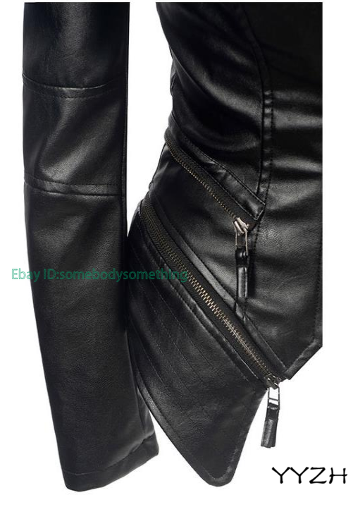 Women's Faux Leather Motorcycle Biker Jacket Black Long Sleeve Smooth ...