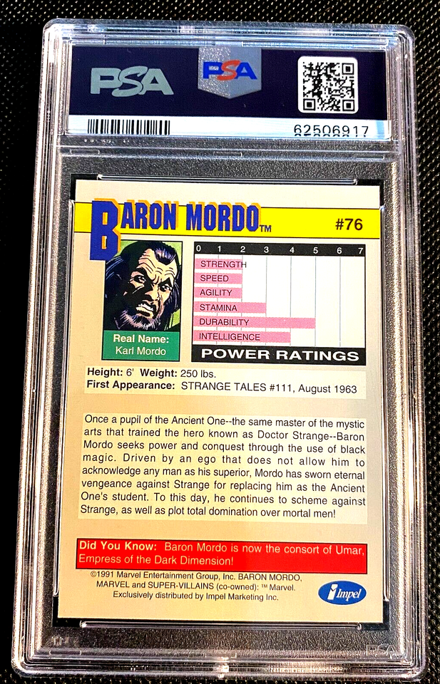 PSA 9 MINT 1991 MARVEL UNIVERSE BARON MORDO #76 COMICS CARD G5317 | eBay