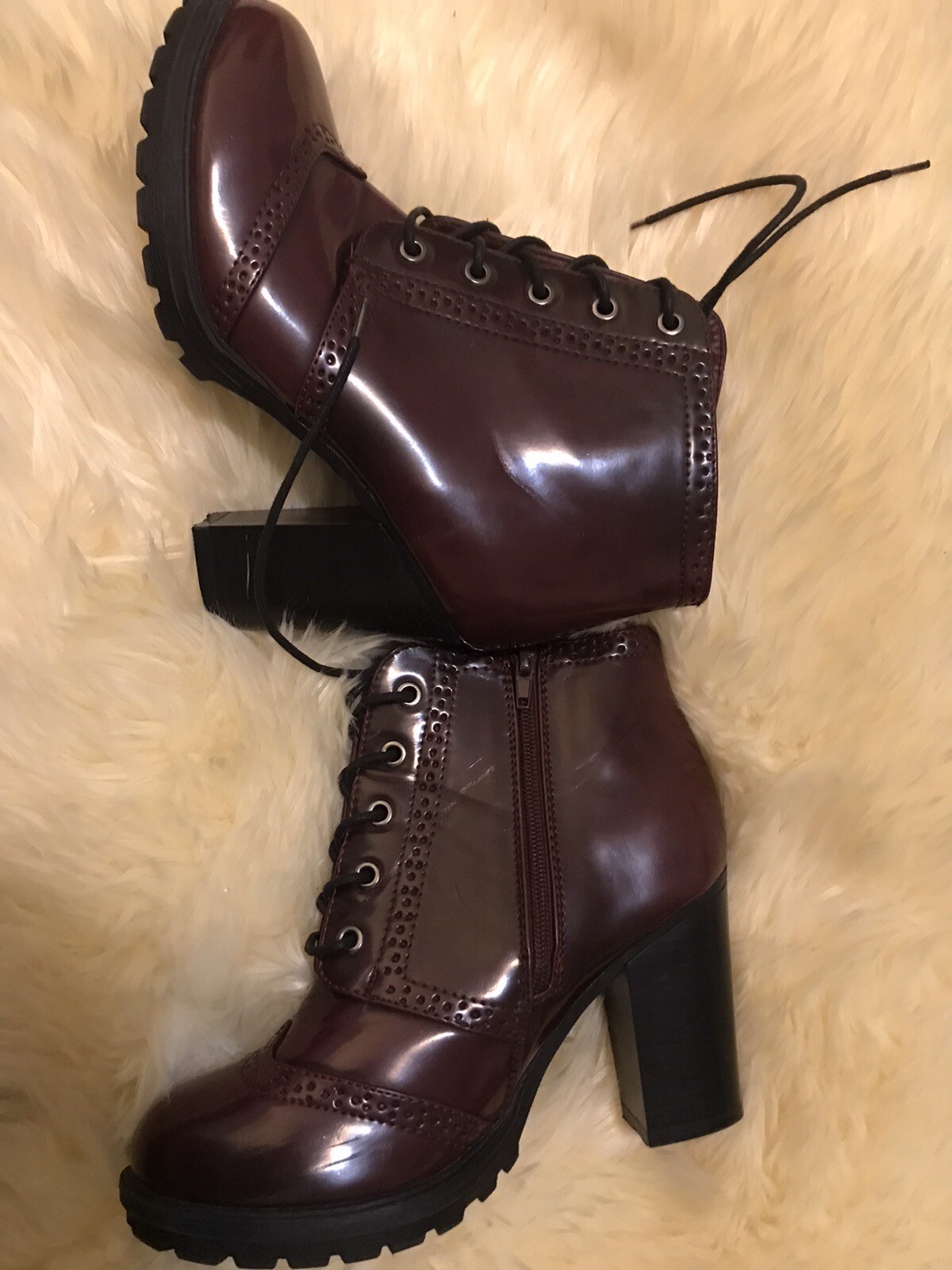 Bamboo Burgundy Tracker Block Heeled Ankle Boots Steampunk Gothic Lace ...