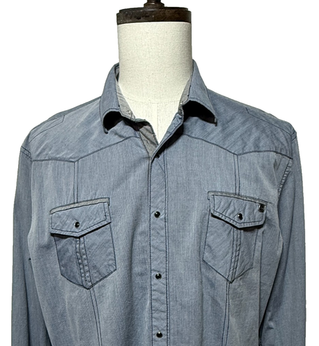 7 Diamond Shirt Mens XXL Gray Pearl Snap Pockets Long Sleeve Western ...
