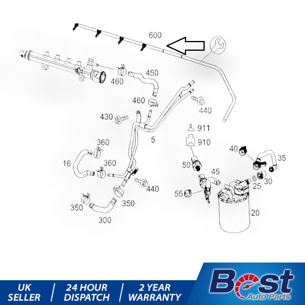 FUEL RETURN INJECTOR LEAK OFF PIPE FOR MERCEDES BENZ 6510702432 A651 ...