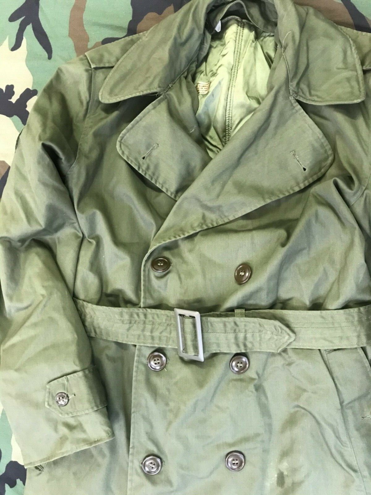 US ARMY VINTAGE OVERCOAT COTTON OG-107 REMOVABLE WOOL LINER TRENCH COAT ...