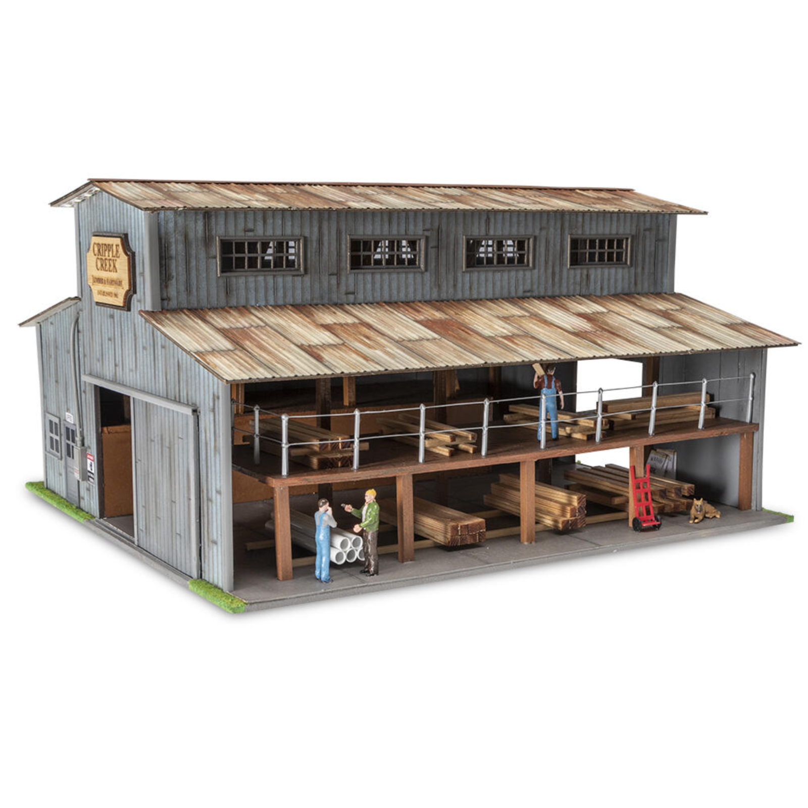 O Scale Lumber Yard Building with Sliding Doors Prelit LED w/ Figures ...