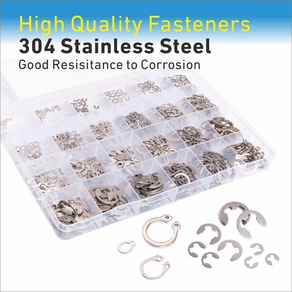 327Pcs Stainless Steel E-Clip Circlip Kit Retaining Ring Assortment Set ...