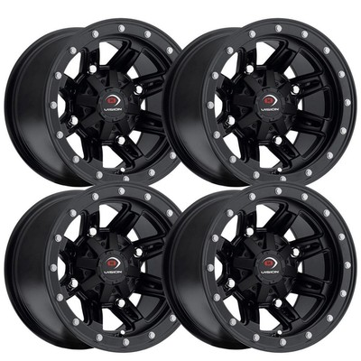 (Set-4) Vision ATV 550 Five Fifty 12x8 4x156 -10mm Matte Black Wheels ...