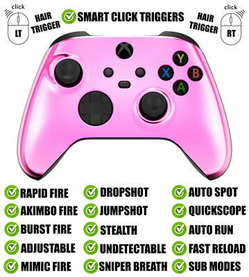 Chrome Pink Silent Modz Smart Click Triggers Modded Controller for Xbox ...
