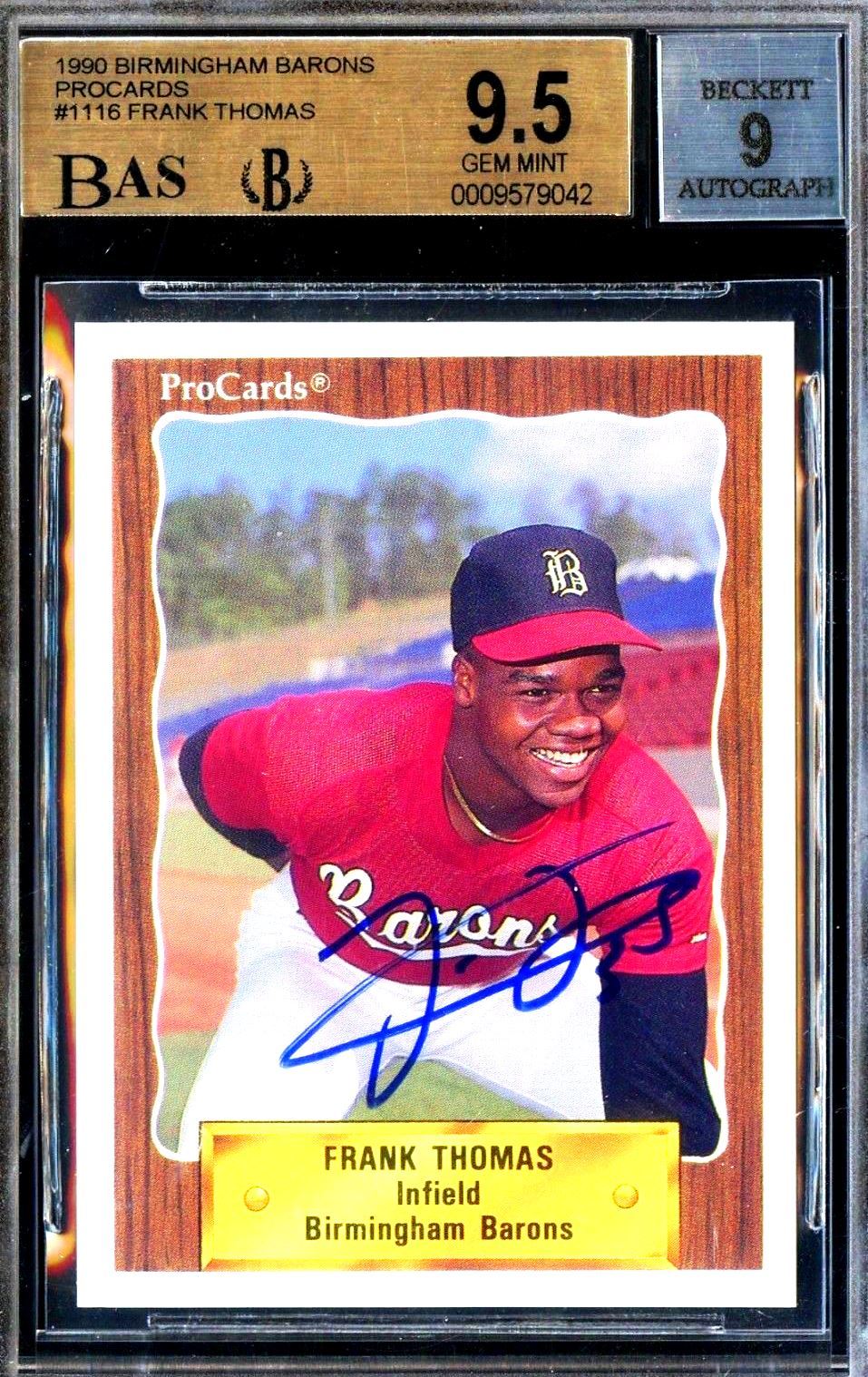BAS BGS 9.5 Rc Frank Thomas Auto 1990 Birmingham Barrons Rookie Signed ...