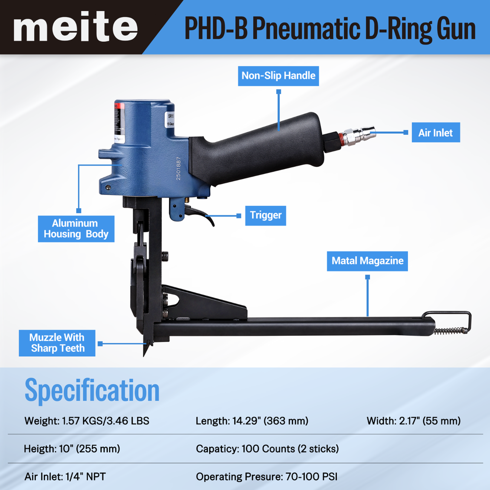 meite 15GA Pneumatic D-Ring Tool PHD-B Hog Ring Plier for Bedding ...