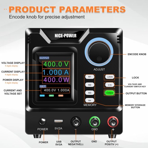 NICE-POWER DC Power Supply Variable, 0-400V 0-1A High Voltage Bench ...