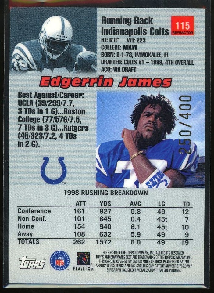 1999 Bowman's Best RC Refractors #115 Edgerrin James 250/400 | eBay