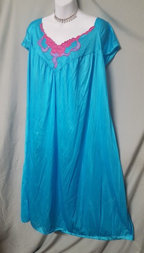 Ventura Blue Nightgown Applique Calf Sleeveless Plus 5X 74" Bust | eBay
