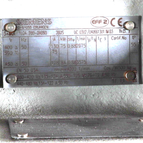 1LG4280-2AB60 Siemens 75 kW IE1 = standard = EFF2 280-2P 75kW 400/690V ...