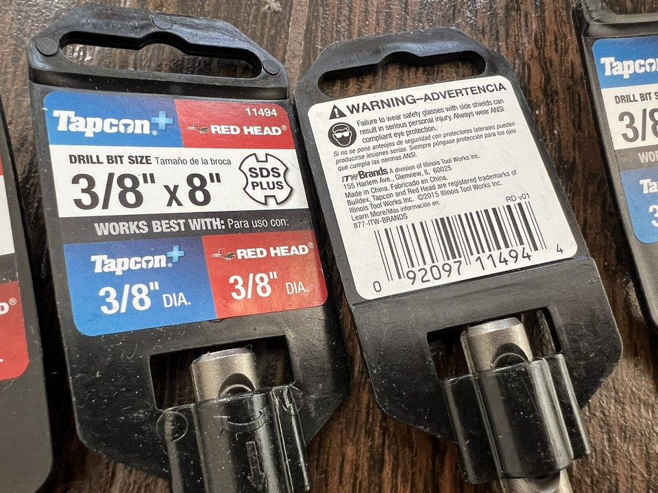NEW Tapcon Red Head 3/8" x 8" SDS-Plus Drill Bit P/N 11494 - Lot of 4 ...
