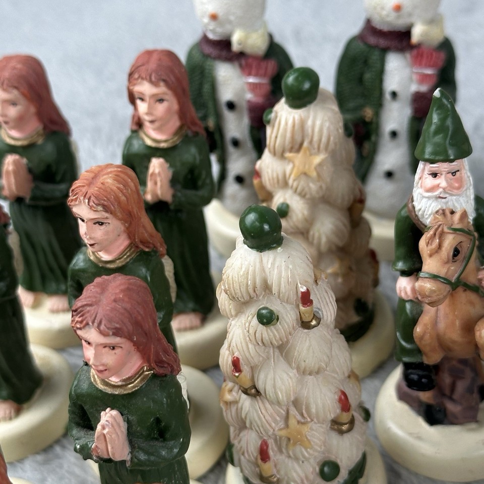 Chess Set Christmas Theme Santa Snowman Tree Angel 32 Piece Complete ...