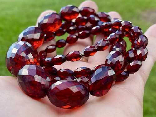 Vtg Art Deco Faceted Graduated Cherry Amber Cola Bakelite Necklace 45.35g 32" | eBay