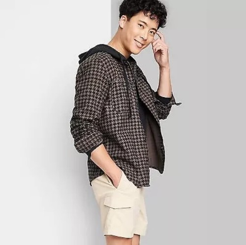 🐻 Men's Checked Hooded Button-Down Shirt - Original Use Brown L | eBay