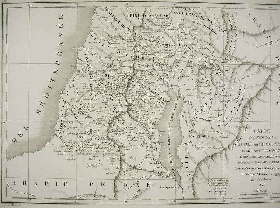 Engraving 19th 1822 Map Judea Holy Land Tribes Ephaim Gad Dan Judaica ...