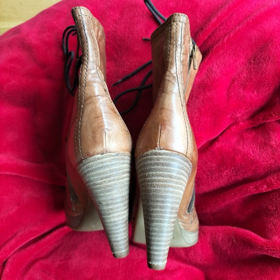 BN Office Ladies Size 37 Brown Faux Leather Lace & Side Zip Fastening ...