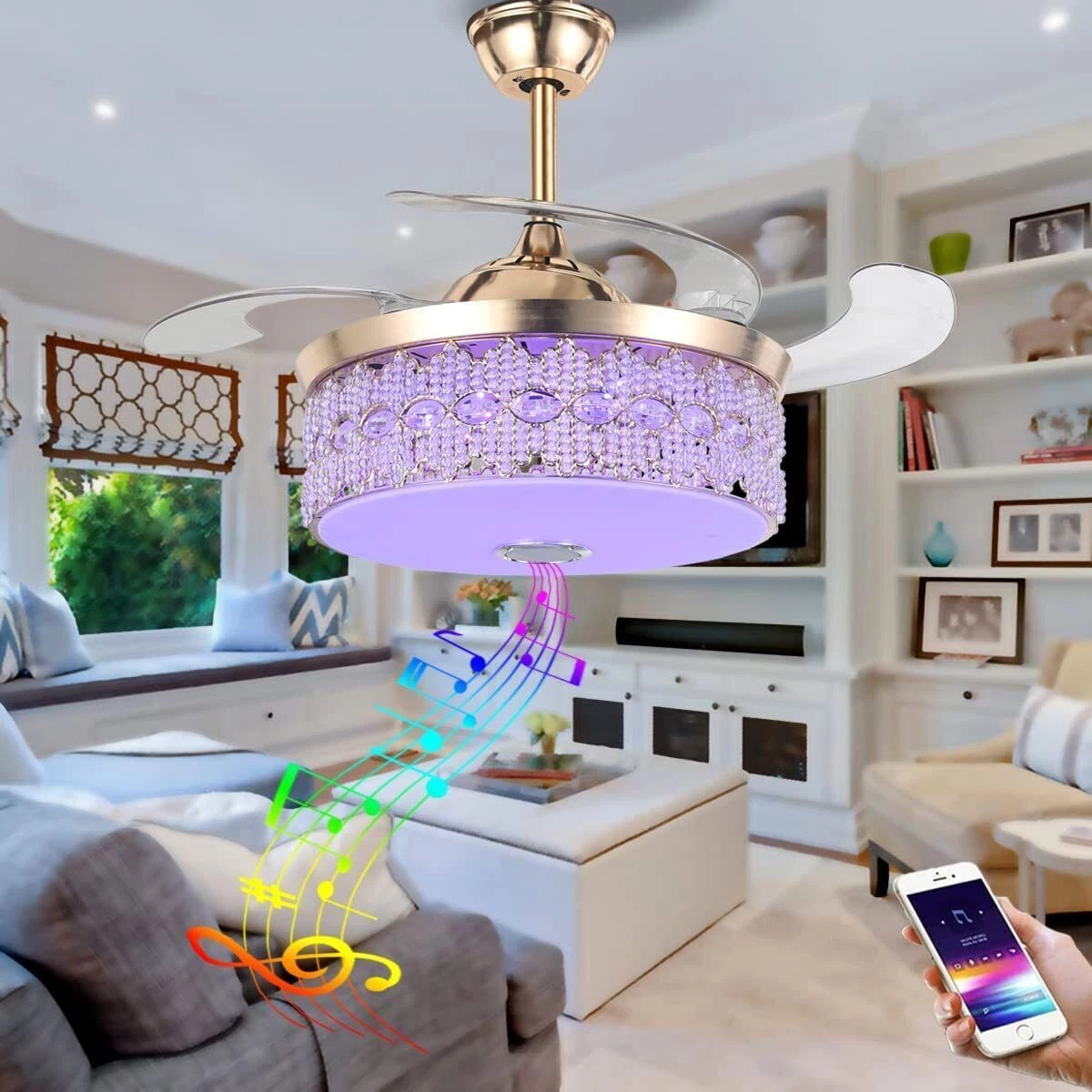 Purple Chandelier Crystal Ceiling Fan | Shelly Lighting