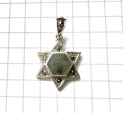 ABALONE SHELL Jewish Star of David PENDANT Marcasite .925 STERLING ...